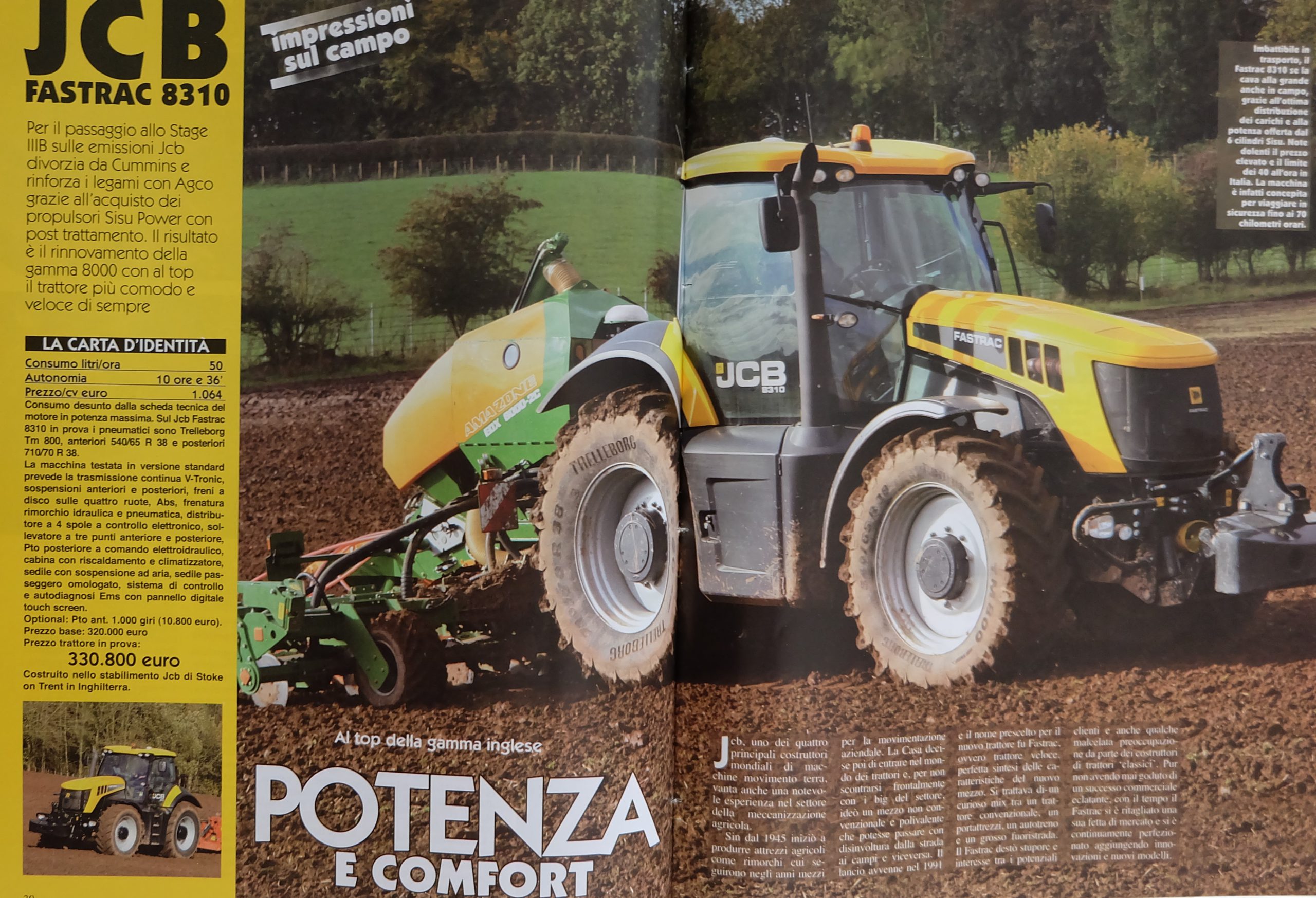 JCB Fastrac 8310, potenza e comfort. Nel 2012 la prova
